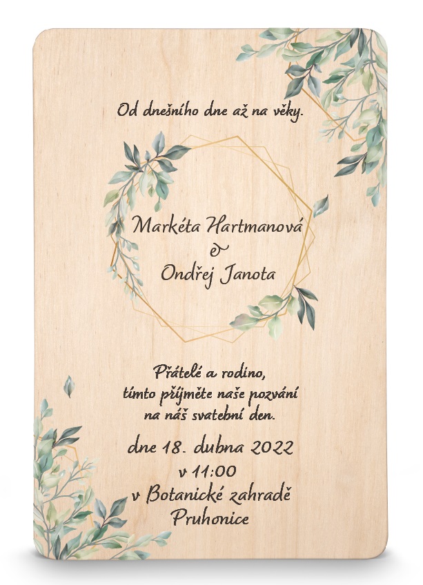 Dřevěné svatební oznámení